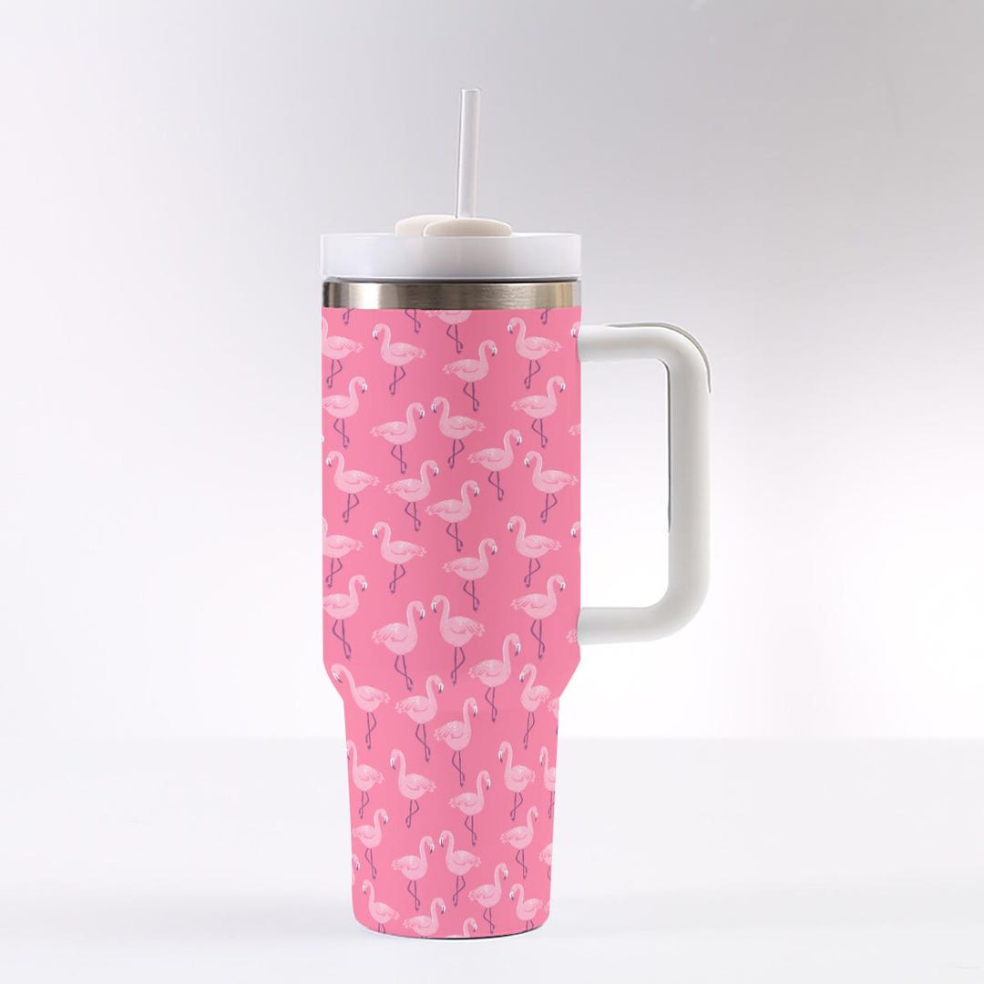 Pink Flamingo 40 Oz Tumbler With Handle Straw, Stainless Steel Cup ...