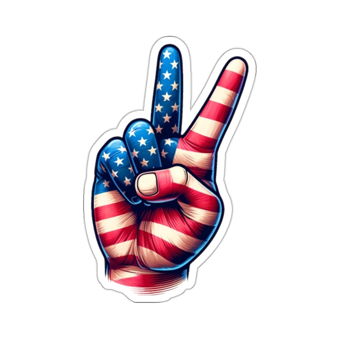 Hand Peace Sign Sticker Decal, American Flag Patriotic Art Vinyl Laptop ...