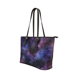 Galaxy Space Tote Bag Purse, Purple Stars Print Handbag Women High ...