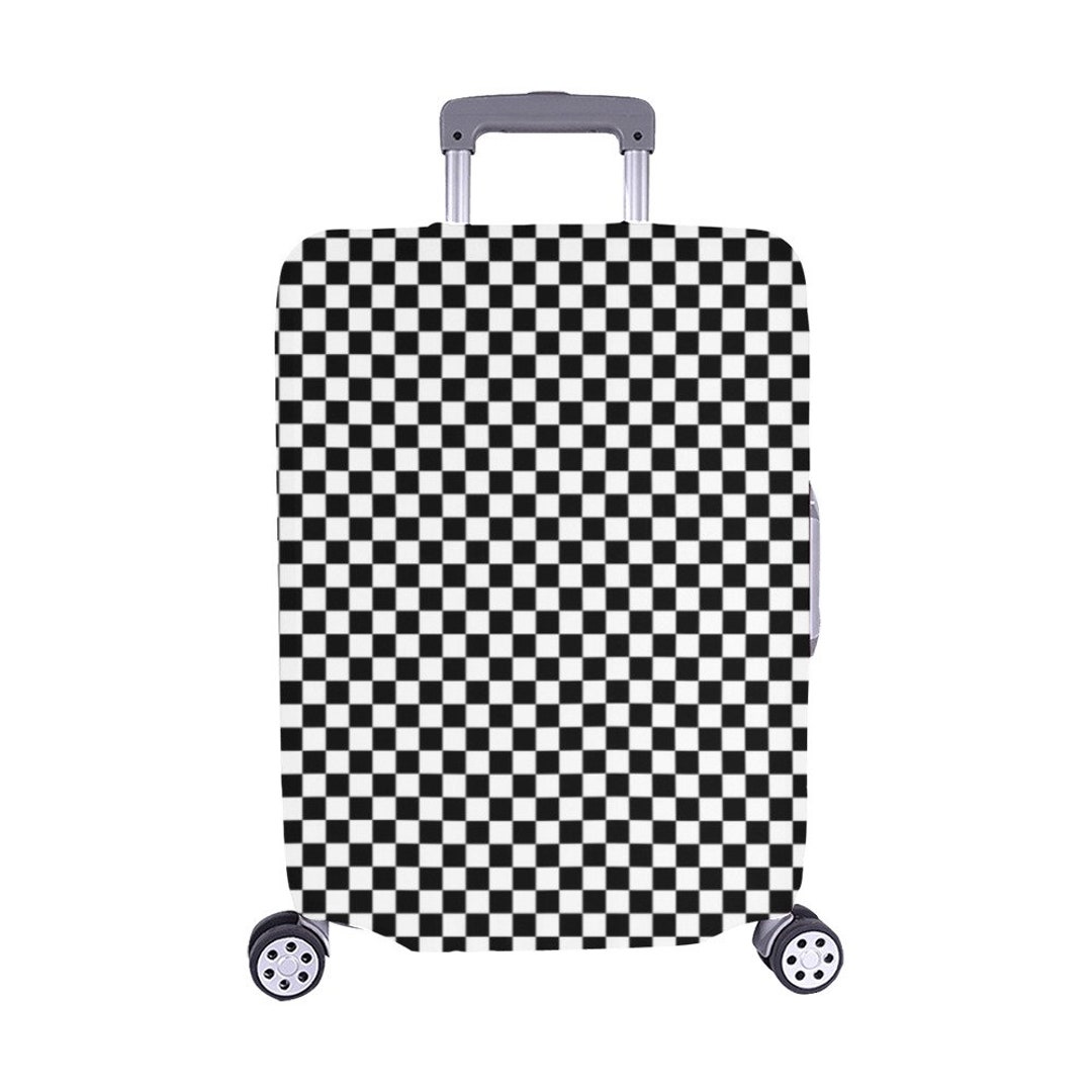 Black White Checkered Luggage Cover, Check Checkerboard Suitcase Bag ...