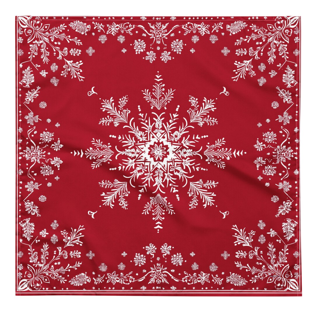 Red White Snowflake Bandana Headband Scarf, Christmas Xmas Winter Women ...