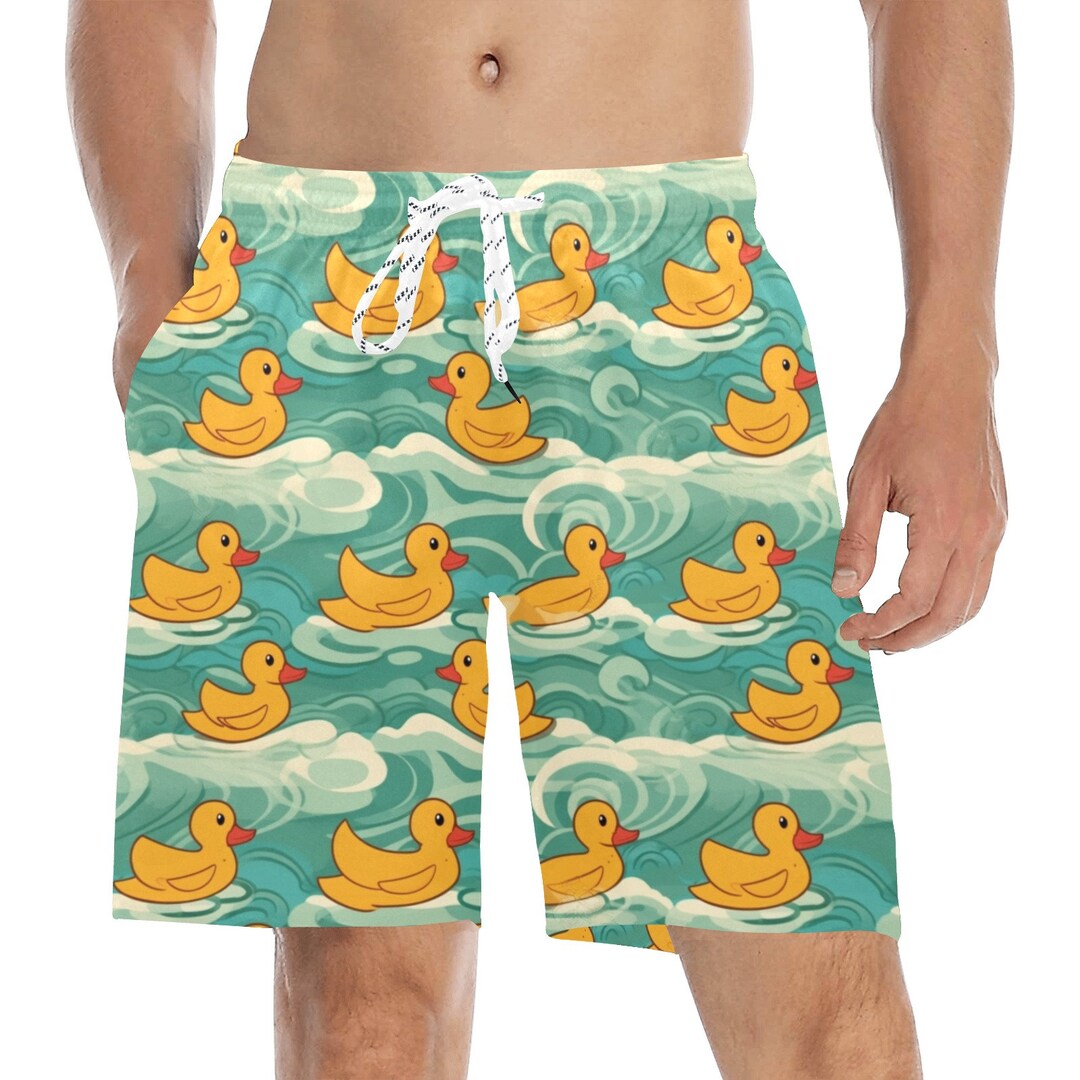 Yellow Rubber Duck Men Swim Trunks Shorts, Print Swimming Mid Length ...