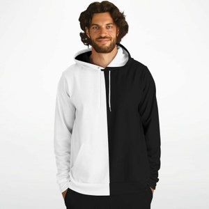 Half Black and Half White Hoodie, Two Tone Color Split Pullover Zip up ...
