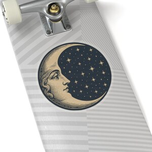 Half Moon Sticker Decal, Face Vintage Retro Stars Galaxy Space Art ...