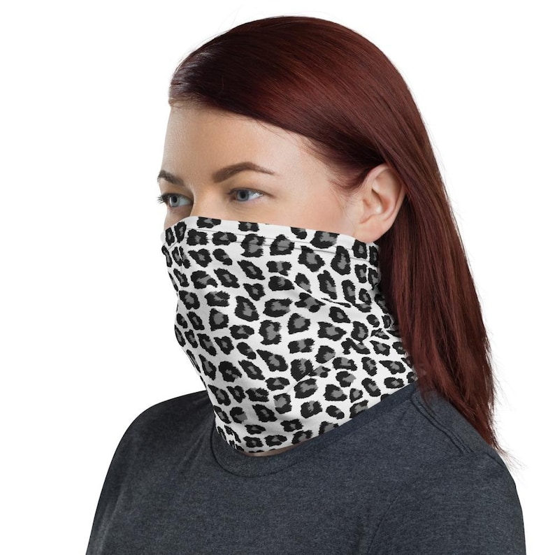 Snow Leopard Print Face Mask Washable Neck Gaiter Black White - Etsy
