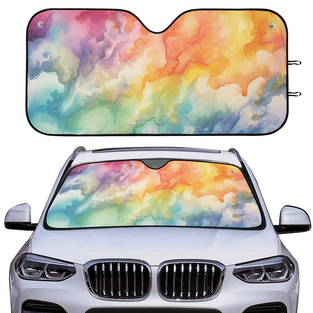 Rainbow Clouds Car Sun Shade, Front Windshield Coverings Blocker Auto ...