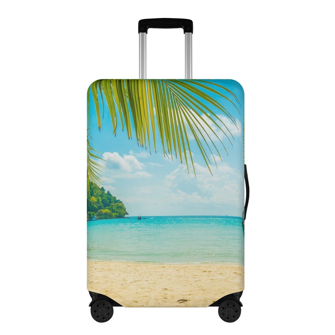 Tropical Beach Luggage Cover, Palm Tree Ocean Vacation Suitcase ...