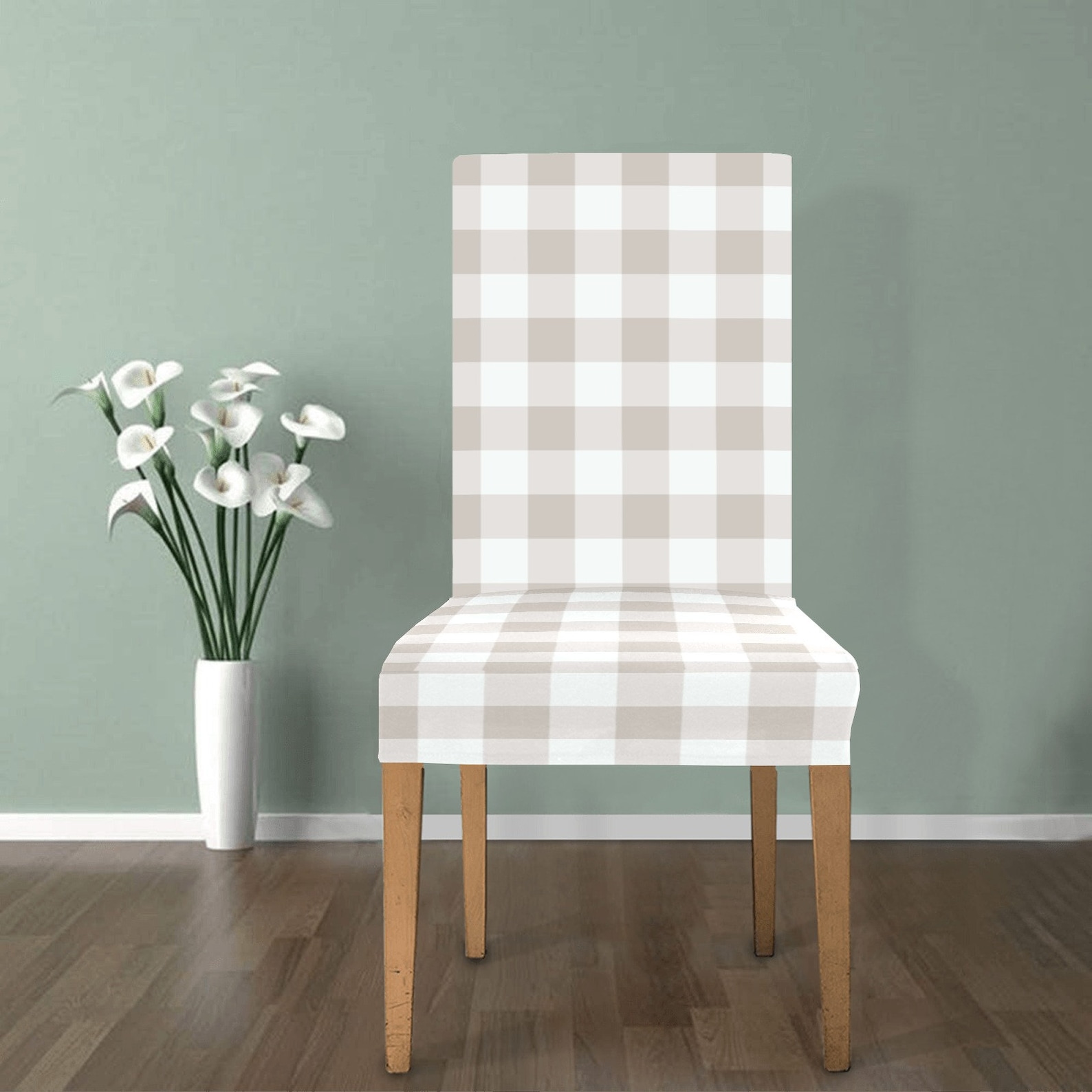 Buffalo Check Dining Chair Seat Covers, Cream Beige Light Brown Plaid ...