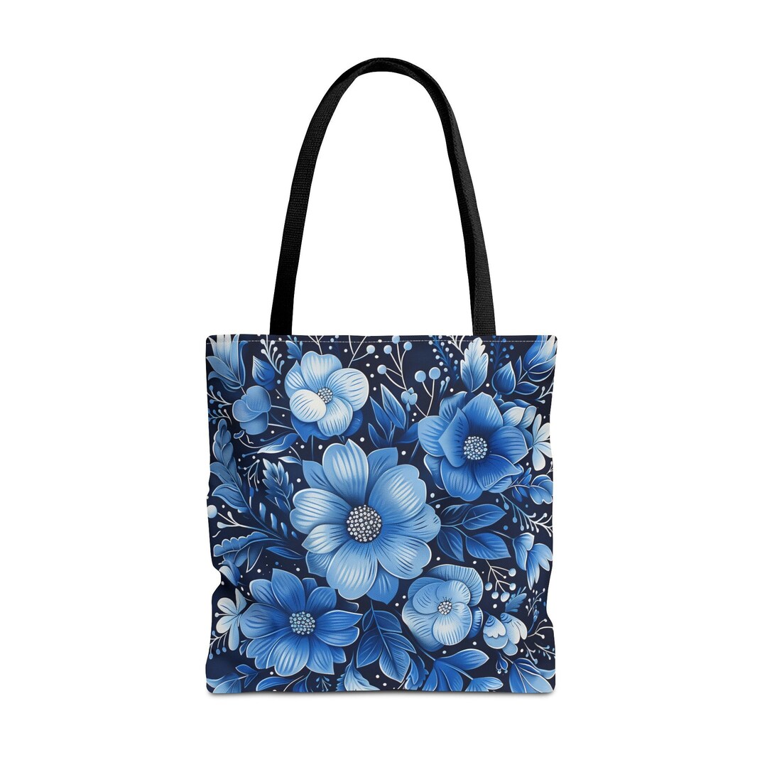 Blue Floral Tote Bag, Navy Flowers Cute Canvas Shopping Small Large ...