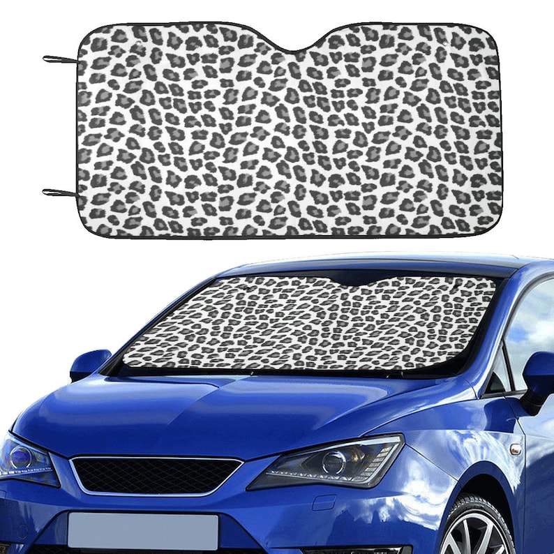 Snow Leopard Print Windshield Sun Shade, Animal Cheetah Black Car ...