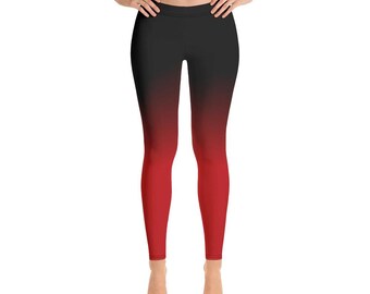 Black and Red Ombre Yoga Leggings Gradient Women Girls Workout Half Dip Tie Dye Workout Gym Pants Printed Sexy Plus Size Festival Tights