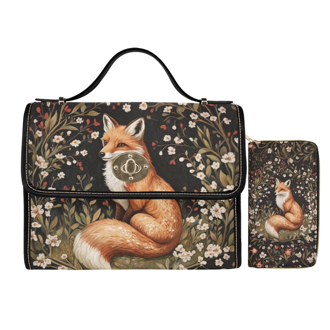 Retro Fox Forest Floral Canvas Satchel Bag, Floral Flowers Cottagecore ...