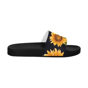 Sunflower Women Slide Sandals, Yellow Flower Floral Shoes Flat Wedge ...