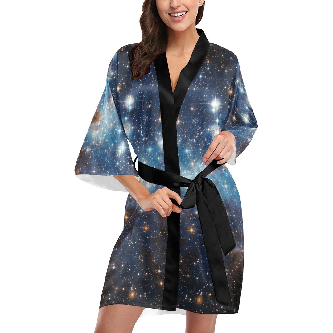 Galaxy Space Kimono Robe, Celestial Blue Outer Stars Japanese Women ...