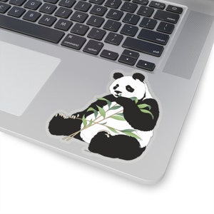 Giant Panda Sticker, Chinese Leaves Laptop Decal Vinyl Cute Waterbottle ...