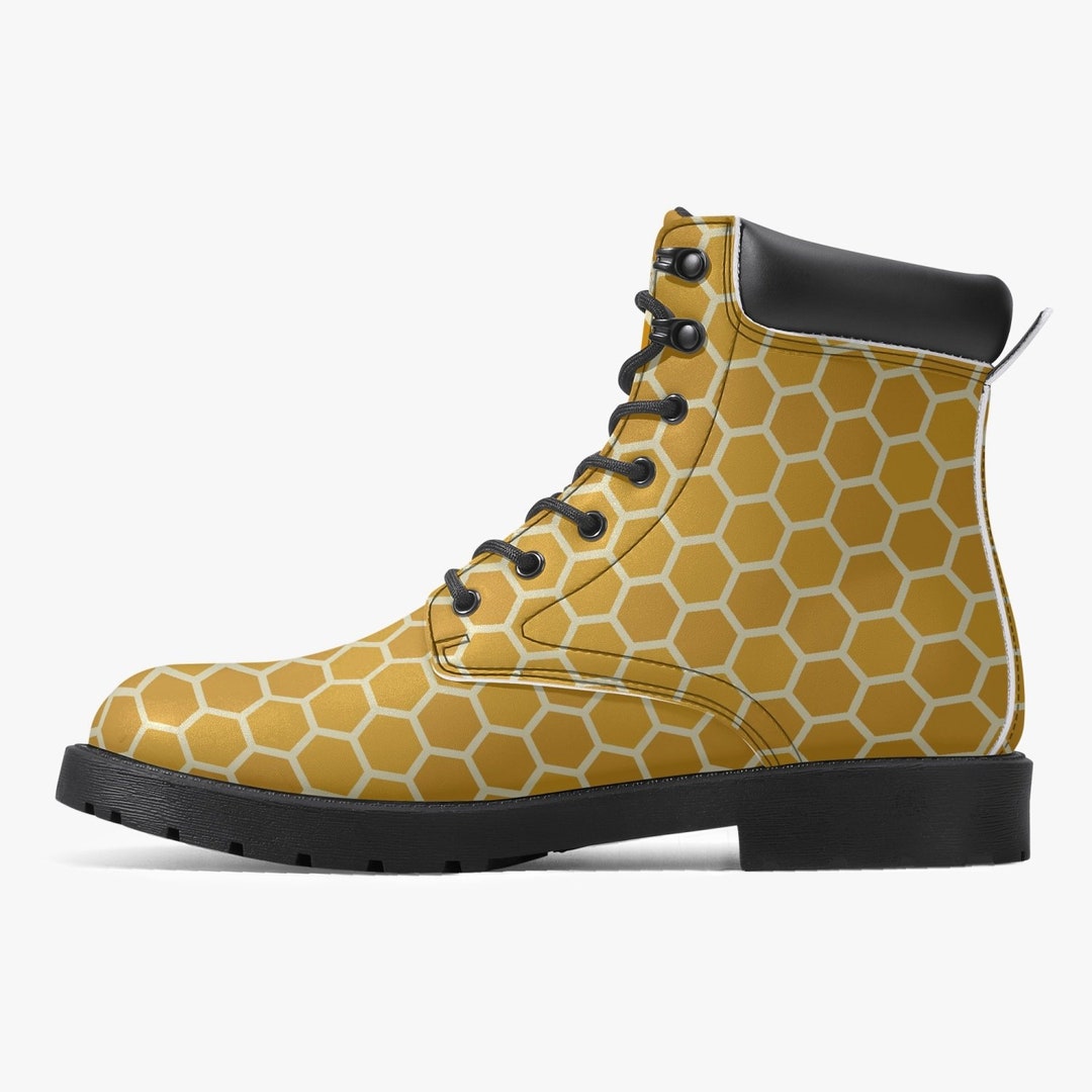 Honeycomb Bee Leather Boots, Beekeeper Mom Lace up Men Women Casual ...