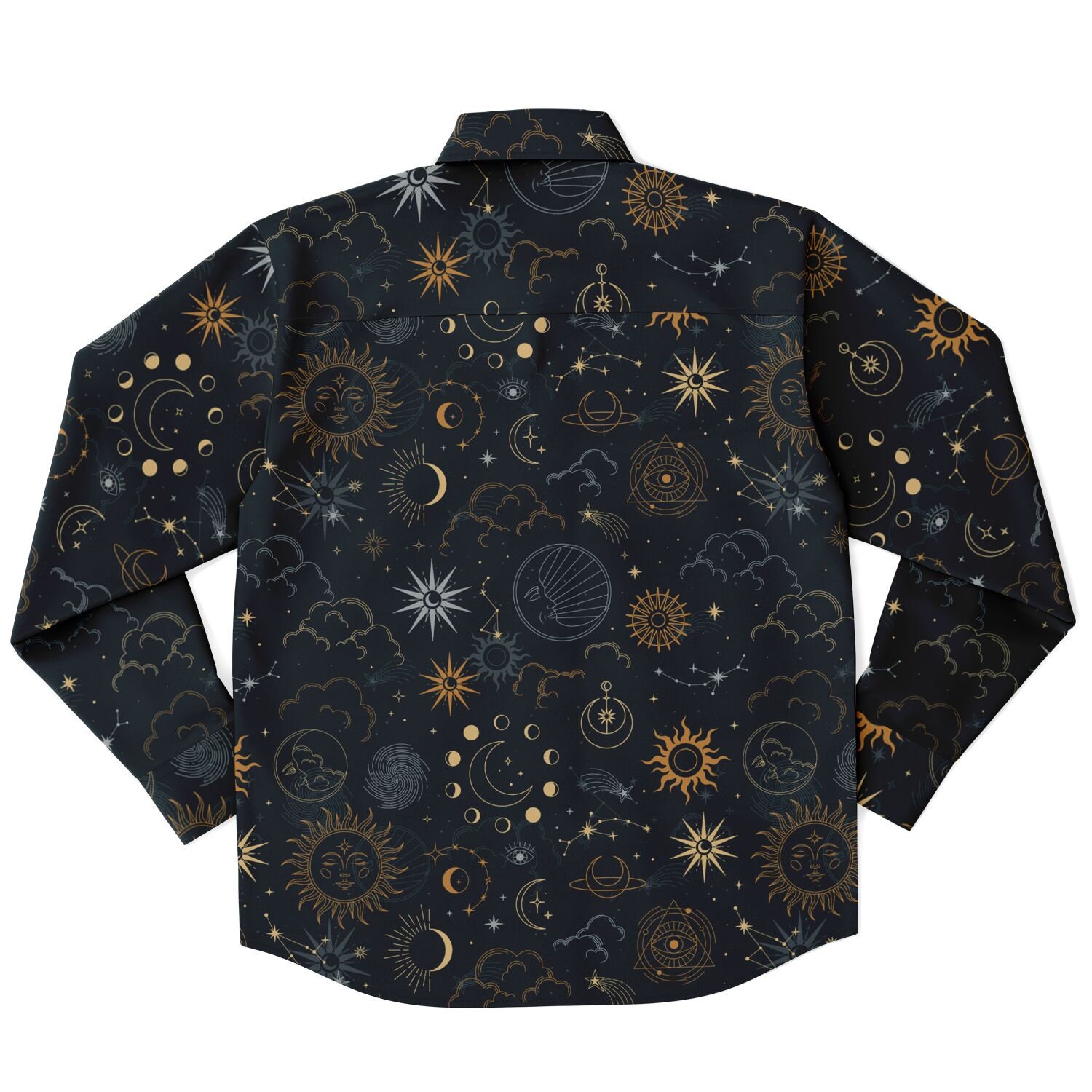 Stars Sun Moon Long Sleeve Men Button up Shirt, Celestial Space Guys ...