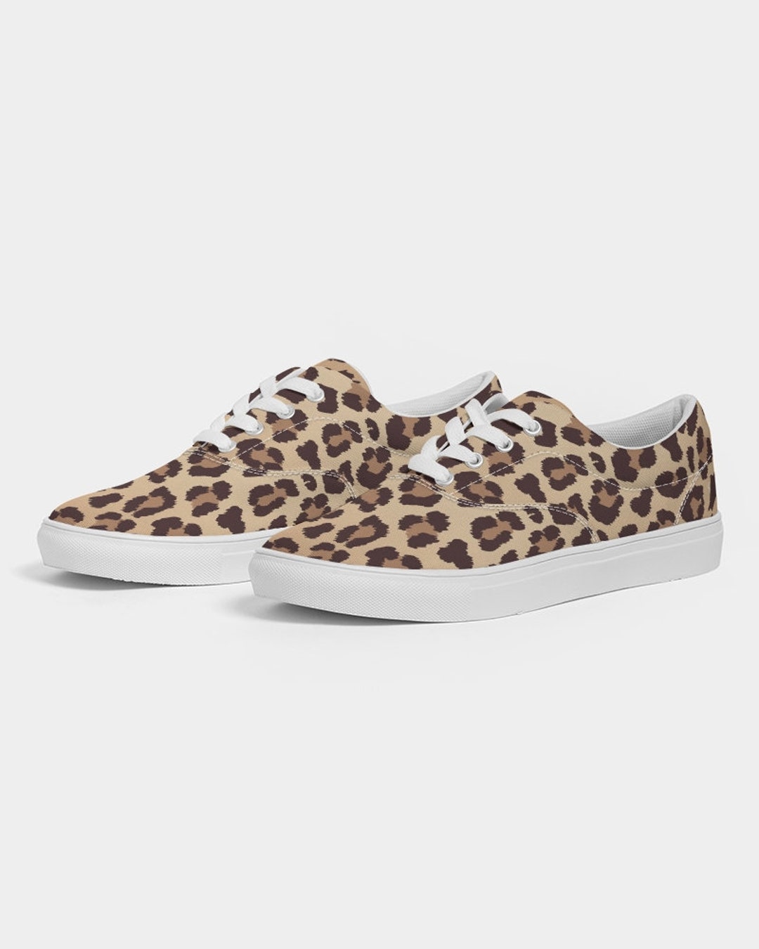 Leopard Print Women Shoes, Animal Cheetah Sneakers Canvas Brown White ...