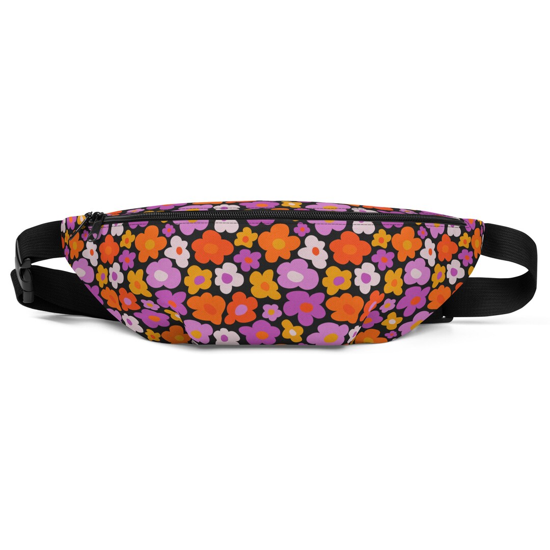 Pink Orange Floral Fanny Pack, Vintage Groovy 70s Flowers Waist Belt ...