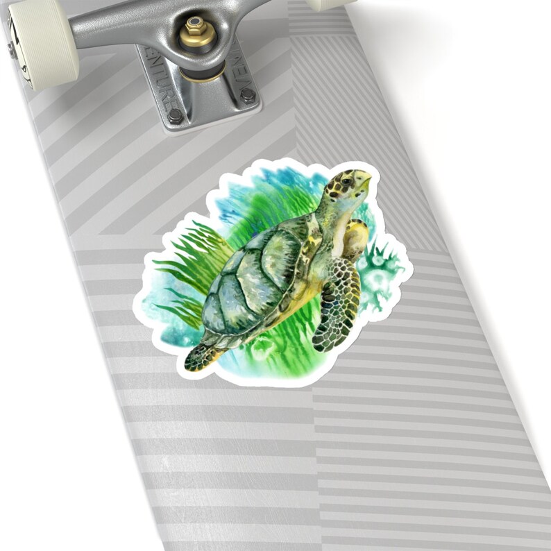 Sea Turtle Stickers, Ocean Island Watercolor Green Laptop Vinyl Cute ...