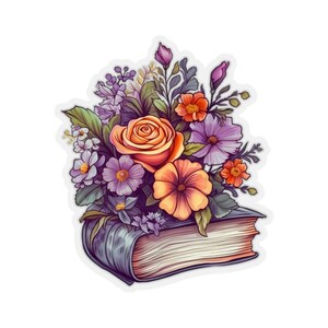Book With Flowers Sticker, Library Reading Art Laptop Decal Vinyl Cute ...