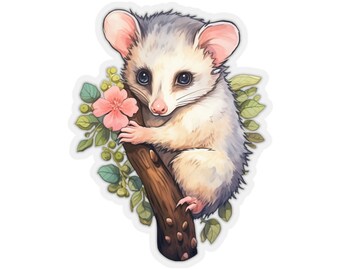 Stained Glass Possum With Flower Sticker, Opossum Sticker, Possum ...