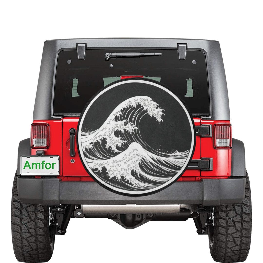 Japanese Wave Spare Tire Cover, Beach Surf Backup Camera Hole Wheel Car ...