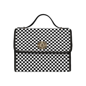 Checkered Satchel Purse Bag, Black White Check Checkerboard Small ...