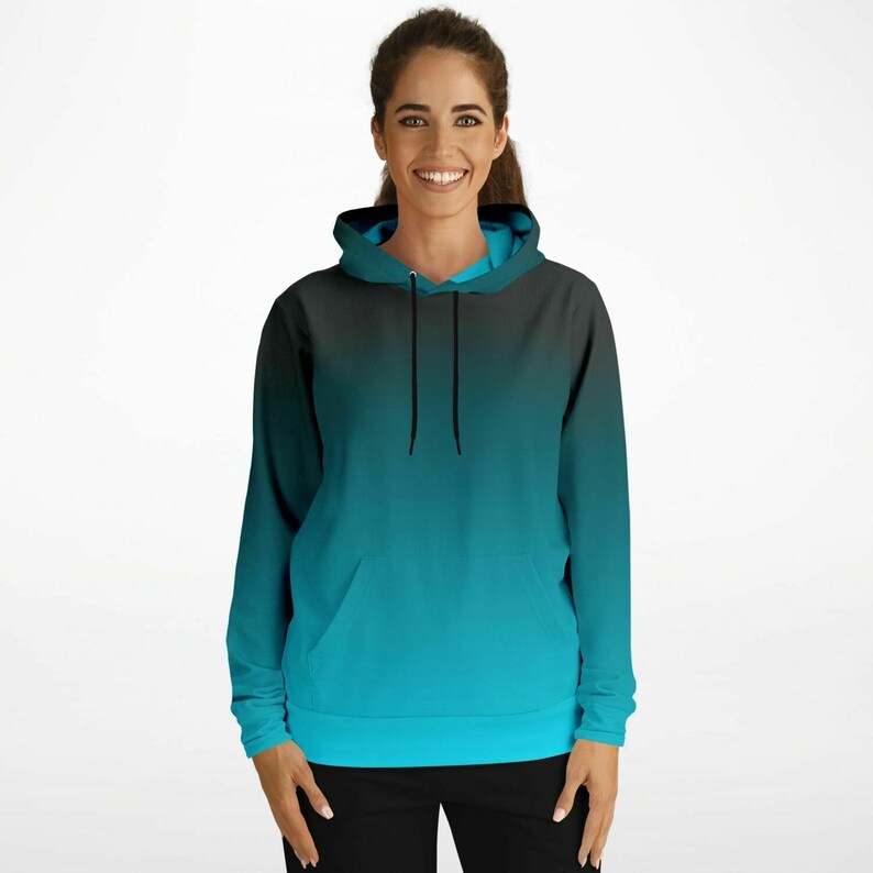 Blue and Green Ombre Hoodie, Tie Dye Gradient Pullover Men Women Adult ...