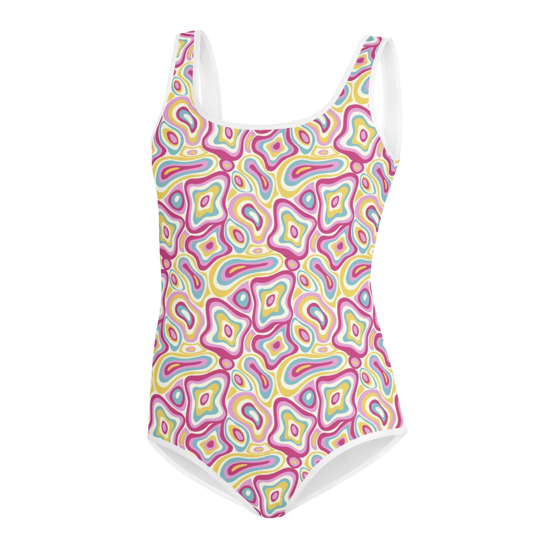 Funky Girls Swimsuits 8 20, Retro 70s Psychedelic Groovy Cute Kids Jr ...