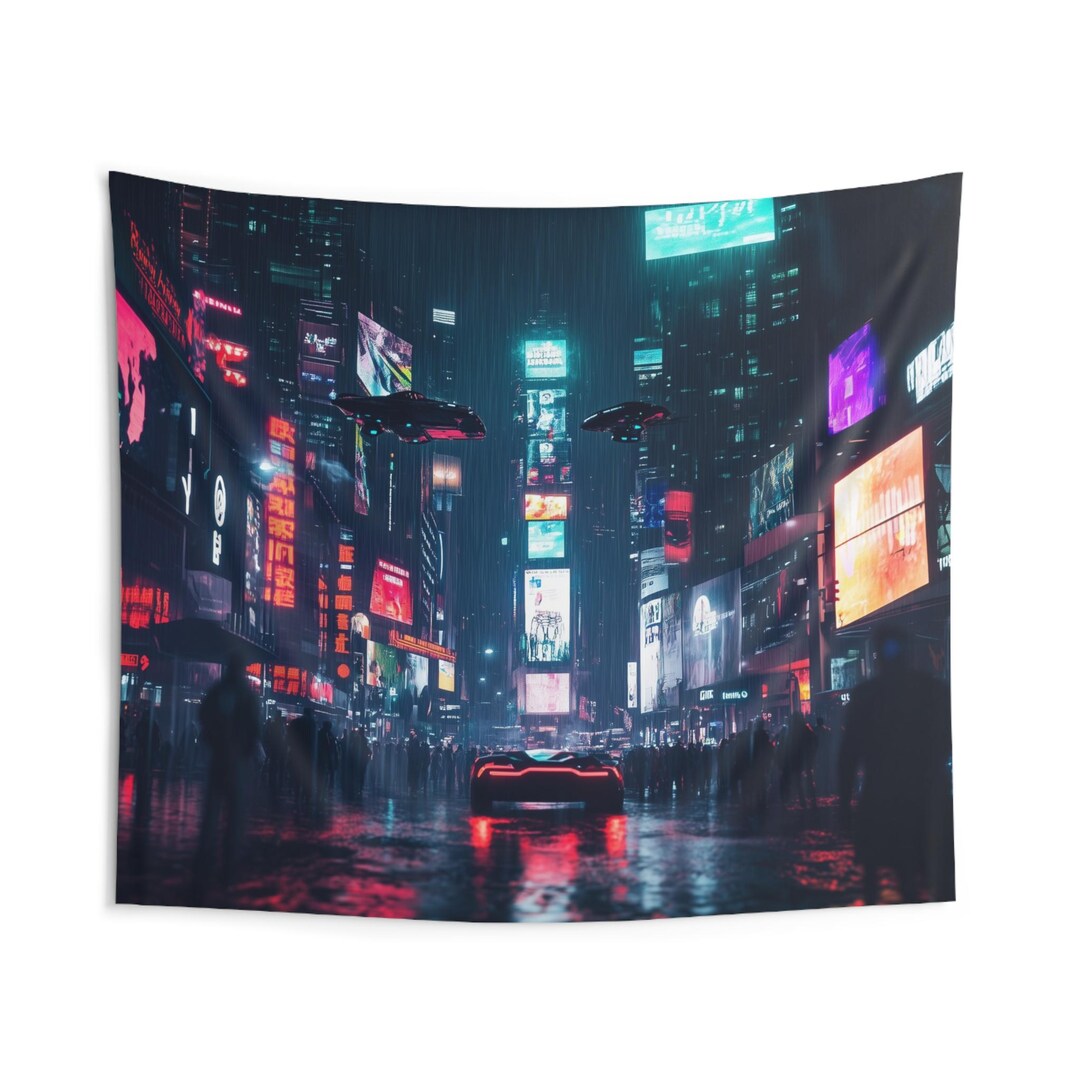 Cyberpunk City Tapestry, Futuristic Wall Art Hanging Cool Unique ...