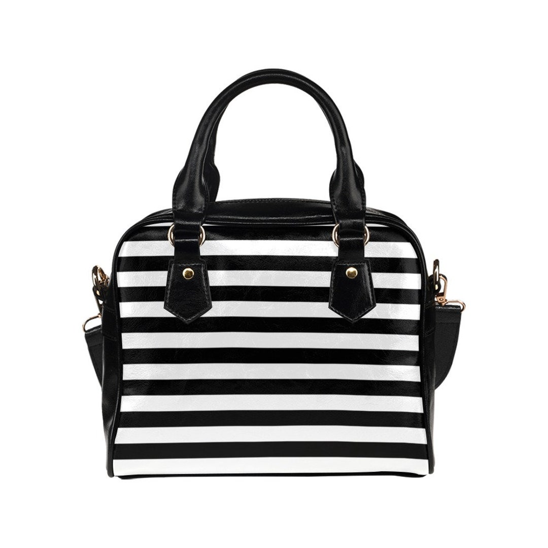Striped Purse, Black and White Stripes Print Small Mini Shoulder Bag ...
