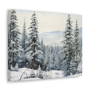 Winter Canvas Gallery Wrap, Snowy Forest Pine Trees Scene Watercolor ...