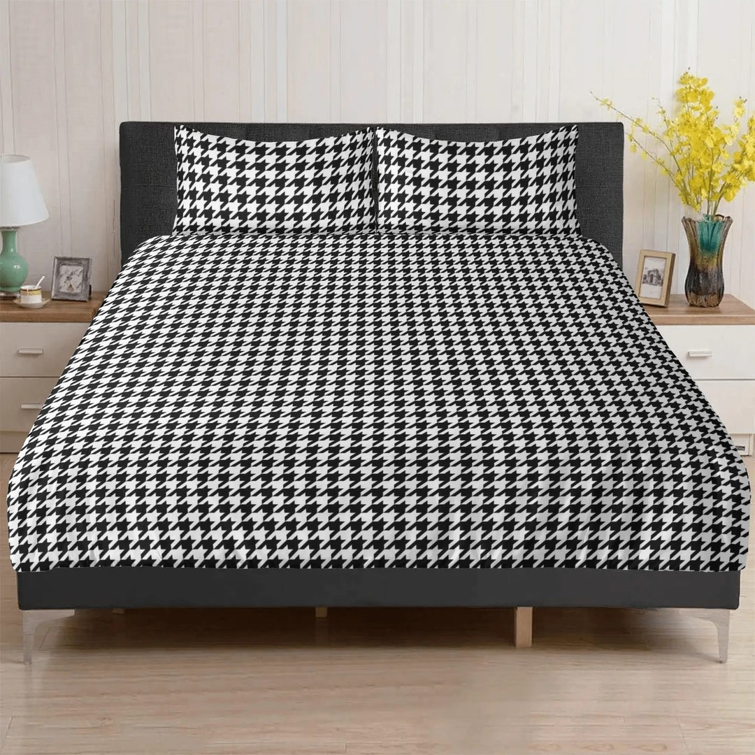 Houndstooth Bedding Set (3pcs), Black White One Duvet Cover and Two ...