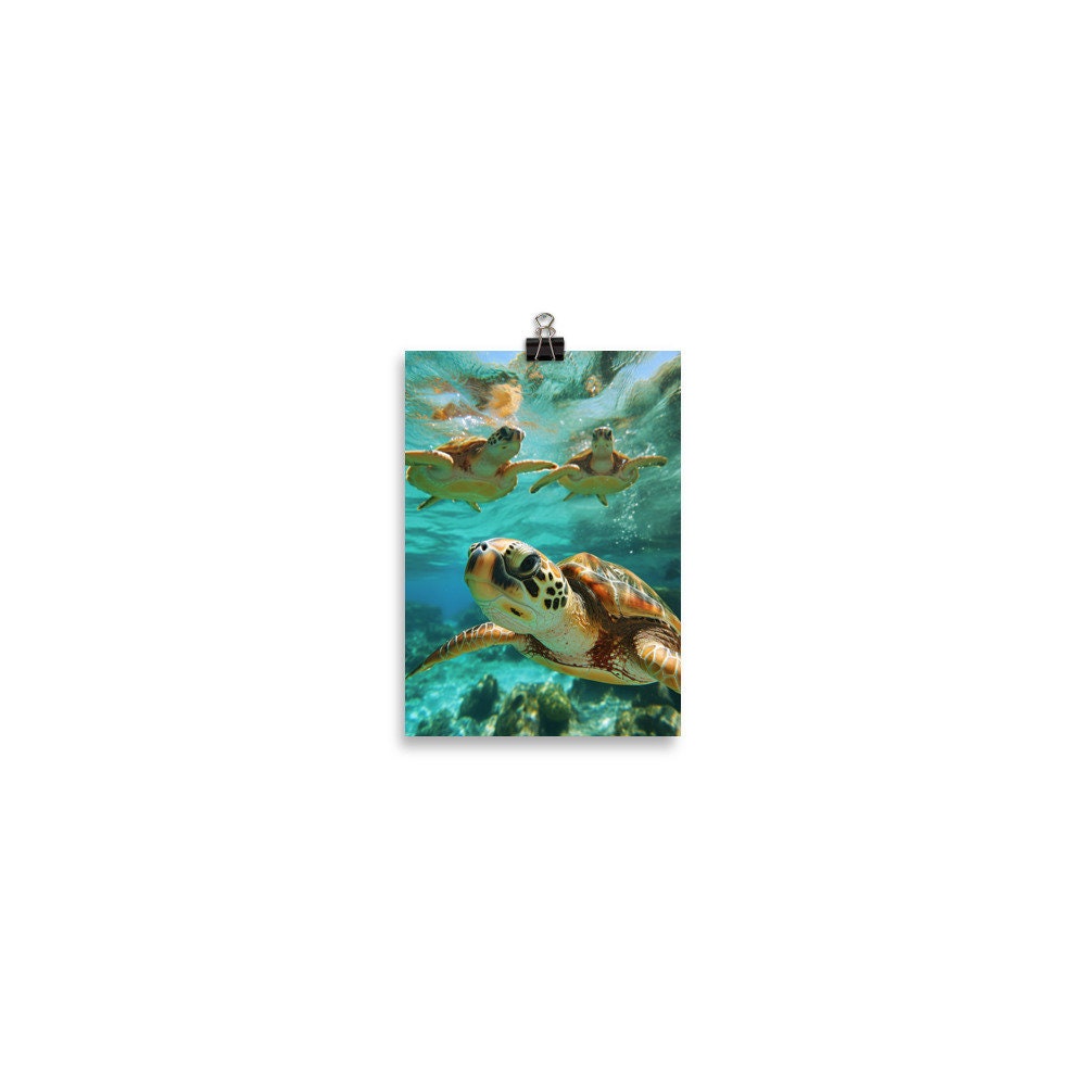 Sea Turtle Poster Print, Underwater Picture Animal Photo Wall Image Art ...