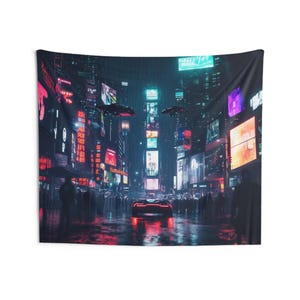 Cyberpunk City Tapestry, Futuristic Wall Art Hanging Cool Unique ...