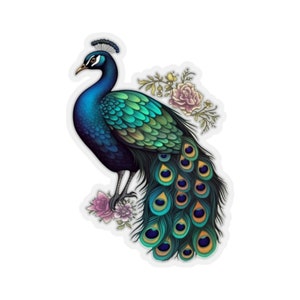 Peacock Sticker, Bird Floral Laptop Decal Vinyl Cute Waterbottle ...