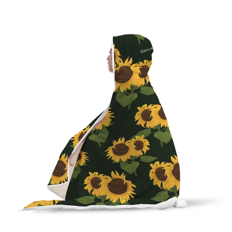 Sunflower Hooded Fleece Blanket Floral Black Soft Cozy Fluffy - Etsy