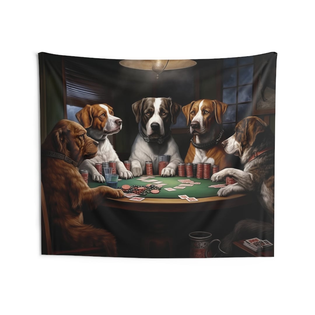 Dogs Playing Poker Tapestry, Funny Cards Wall Art Hanging Cool Unique ...