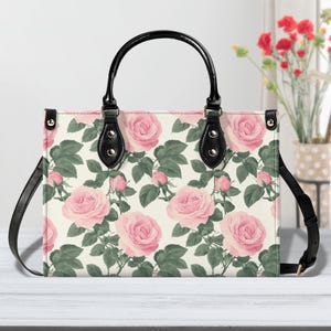 Pink Rose Flower Shoulder Purse, Floral Cute Crossbody Vegan Leather ...