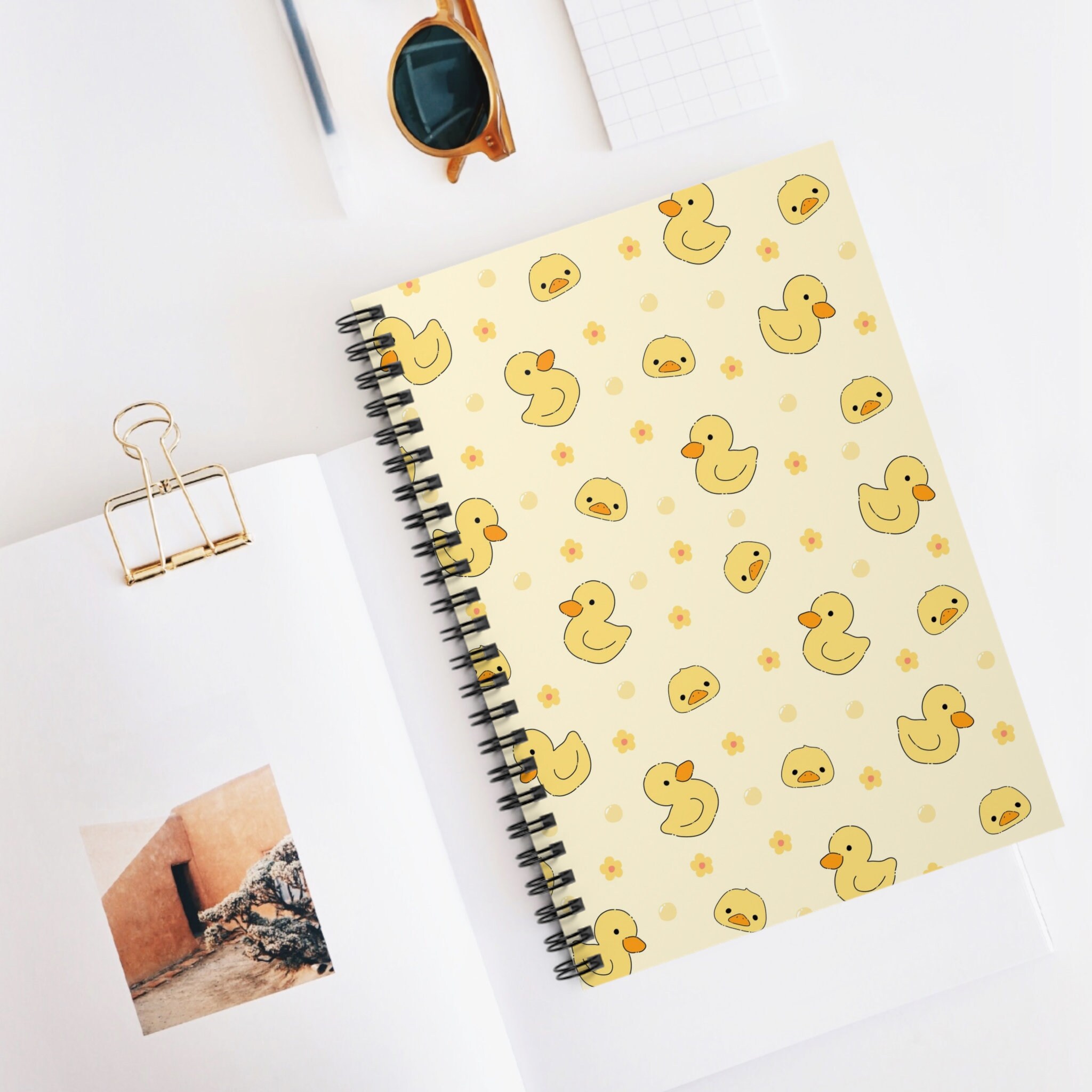 Cute Duck Spiral Notebook, Yellow Animal Pattern Design Journal ...