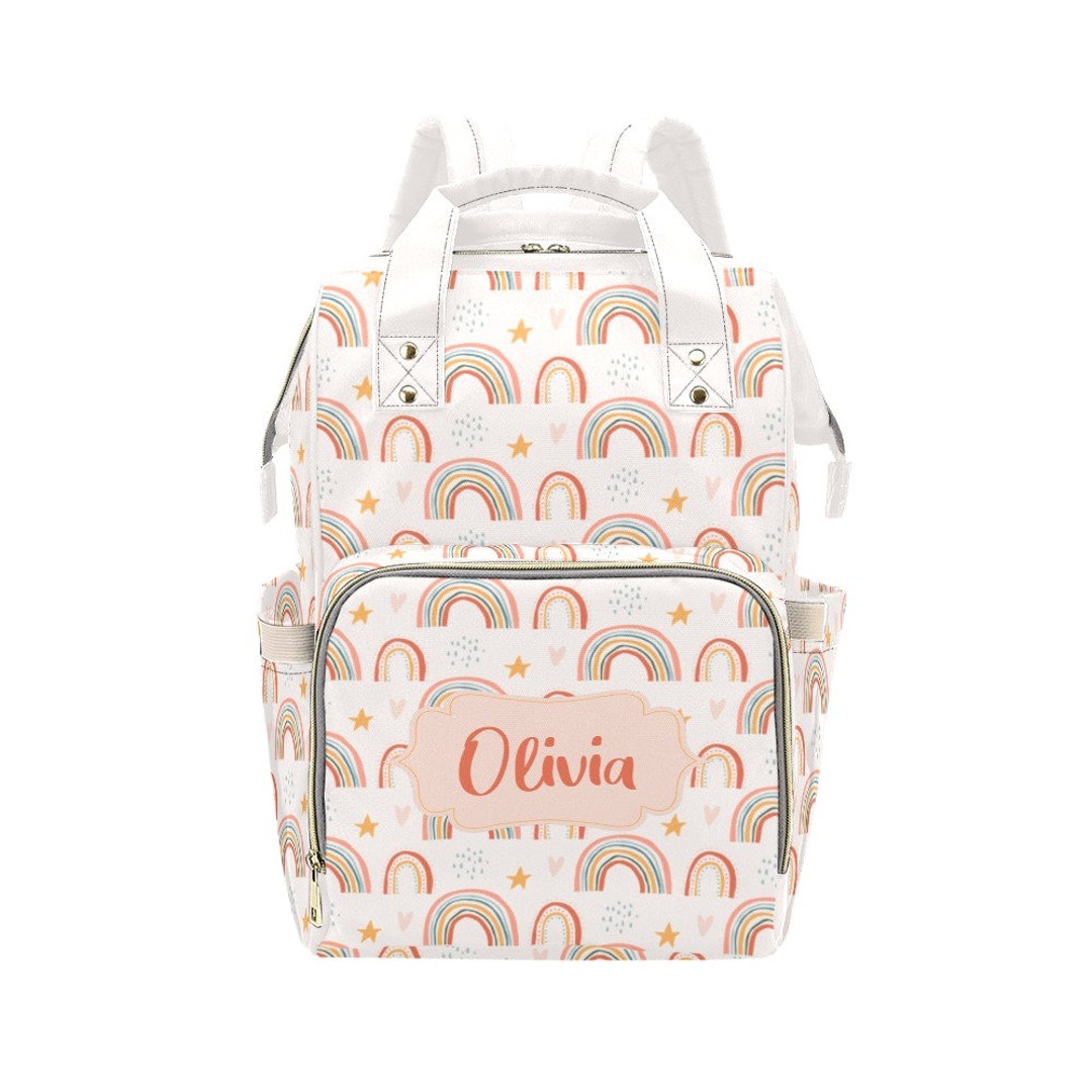 Custom Diaper Bag Backpack, Personalized Name Boho Rainbow Customized ...