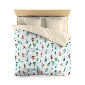 Ski Snowboard Duvet Cover, Skiing Snow Lodge Cabin Microfiber Full ...