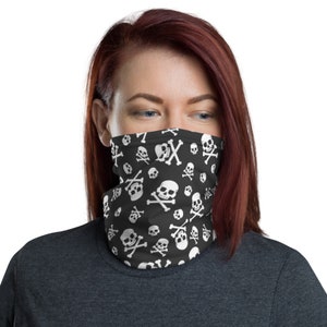 Skull Face Mask Neck Gaiter, Bones Skeleton Fabric Shield Fashion Biker ...