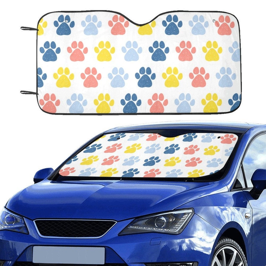 Paw Print Windshield Sun Shade, Dog Pet Cat Colorful Pattern Car ...