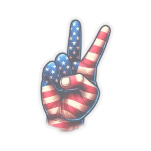 Hand Peace Sign Sticker Decal, American Flag Patriotic Art Vinyl Laptop ...