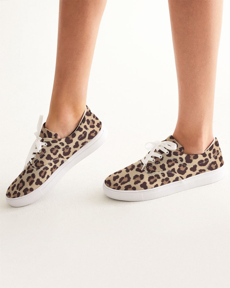 Leopard Print Women Shoes, Animal Cheetah Sneakers Canvas Brown White ...