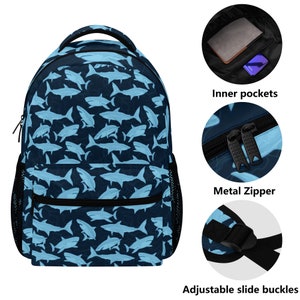 Shark Backpack, Blue Ocean Men Women Kids Gift Him Her School College ...