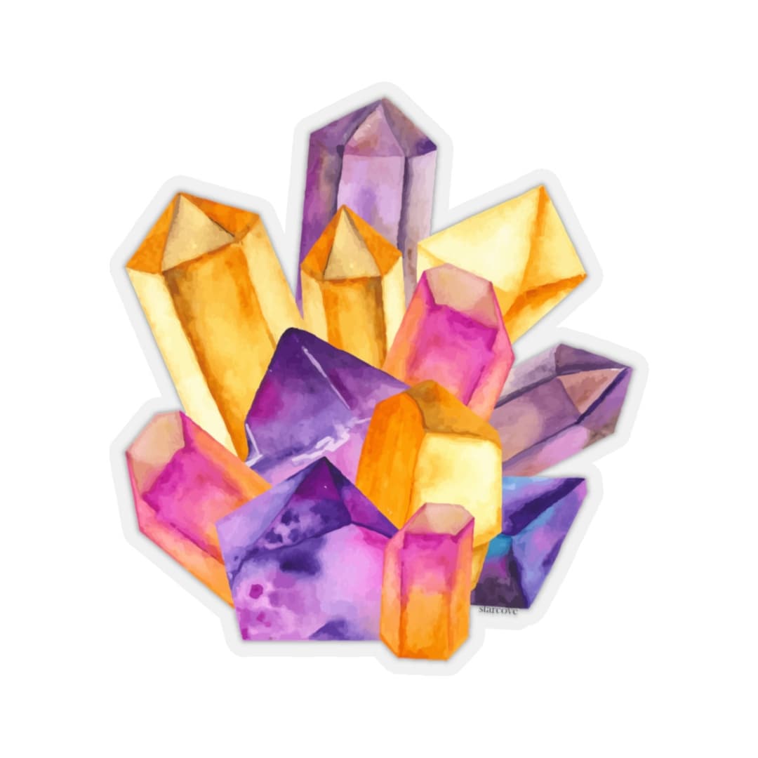 Colored Crystals Sticker, Watercolor Diamond Gem Cute Waterproof Decal ...