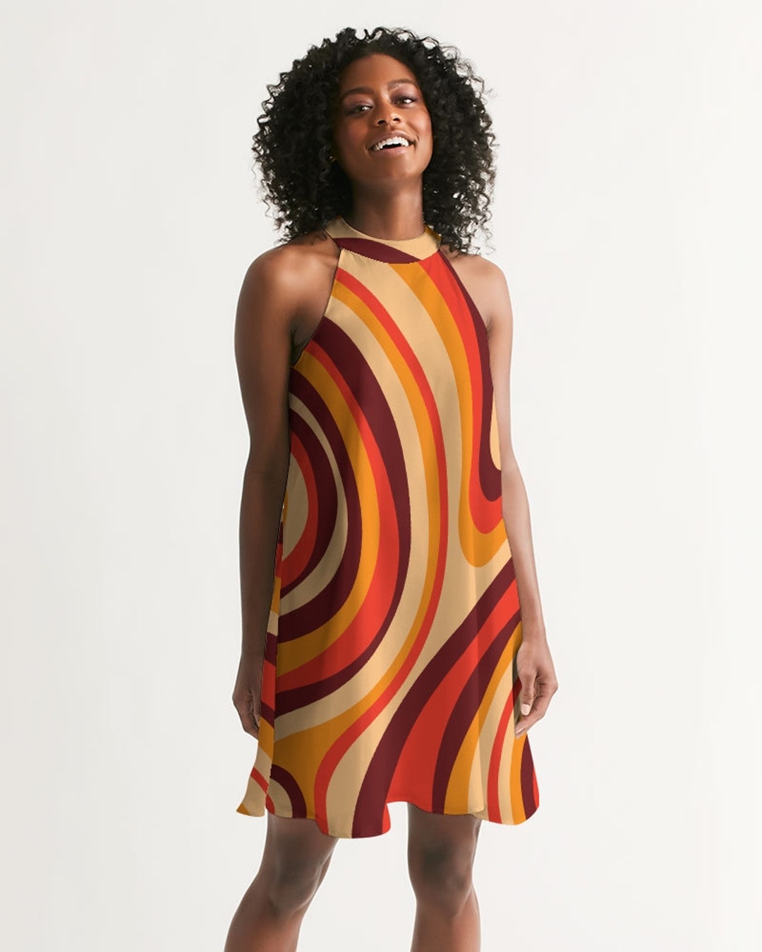 Groovy 70s Retro Women's Halter Dress, Vintage Funky 1970s Summer Beach ...